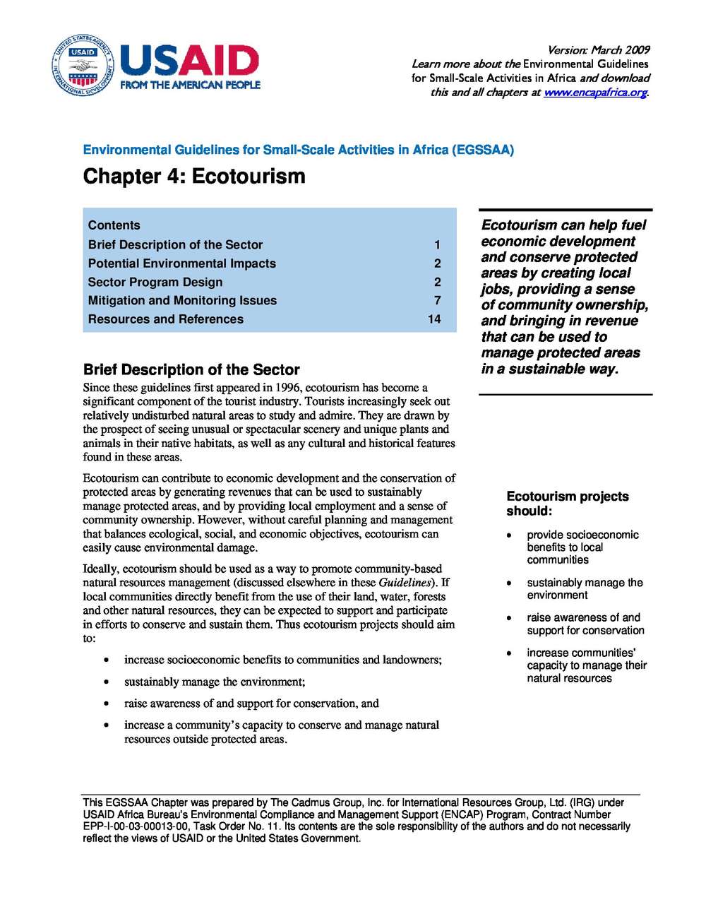 USAID Sector Environmental Guidelines & Resources - SEG | ECHOcommunity.org