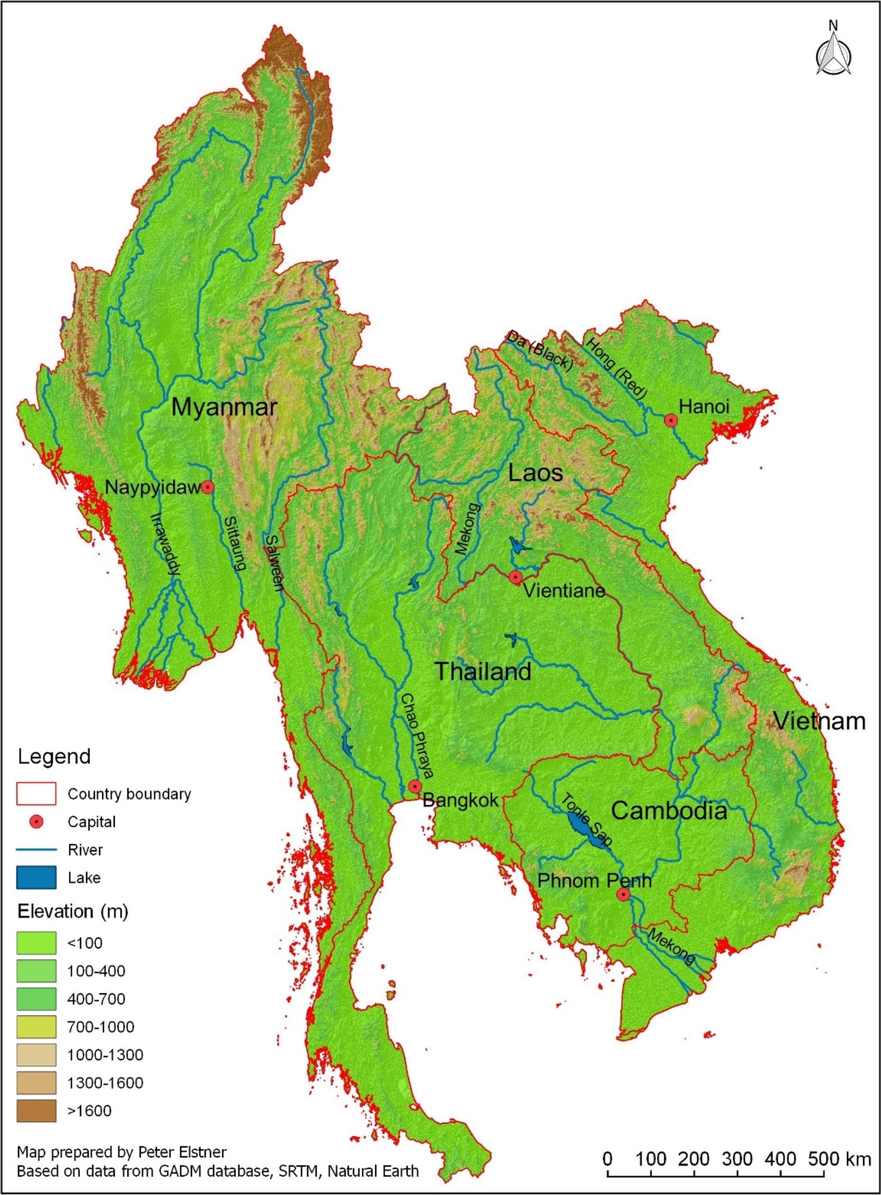 Topographic map of Mainland Southeast Asia | ECHOcommunity.org