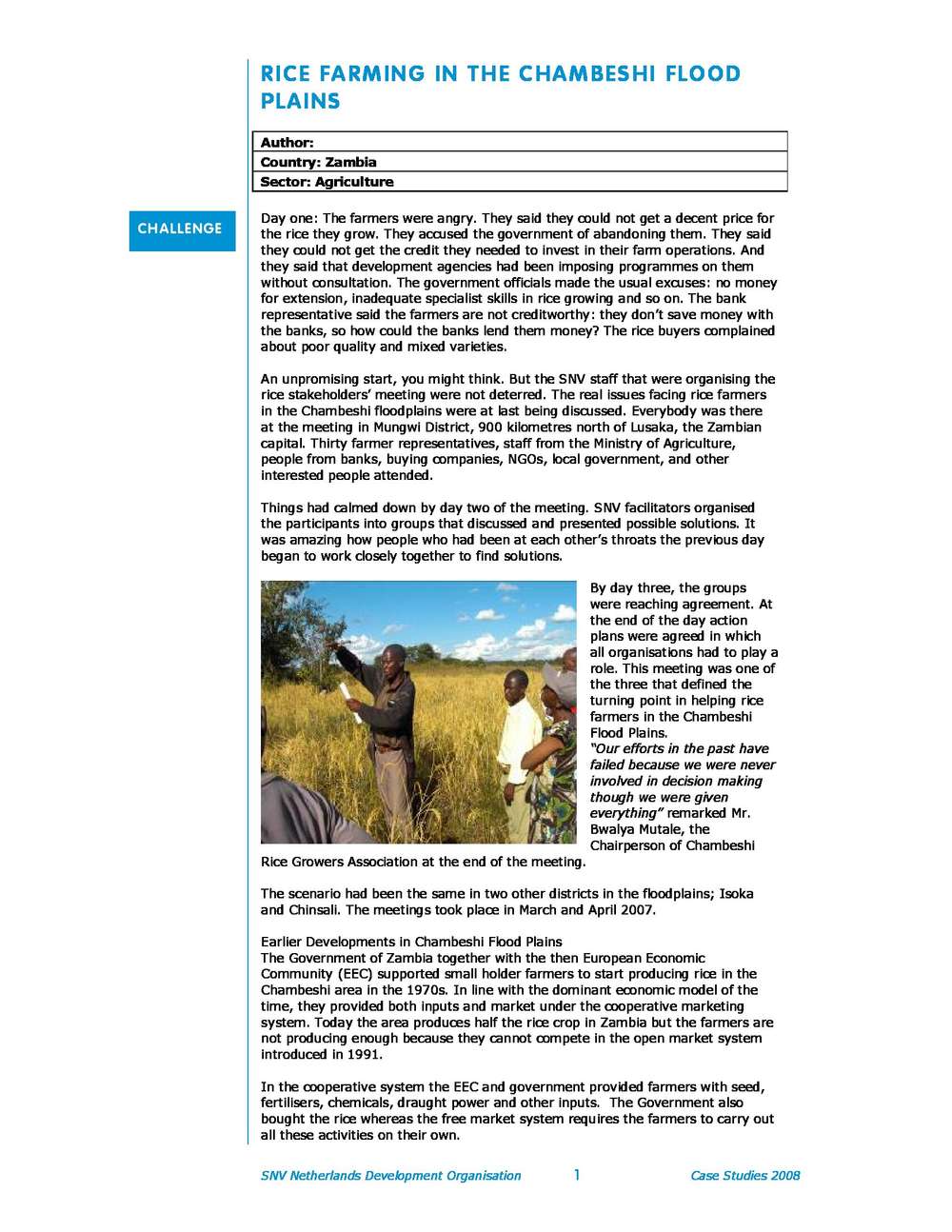 C- Rice Farming in the Chambeshi Flood Plains – SNV | ECHOcommunity.org