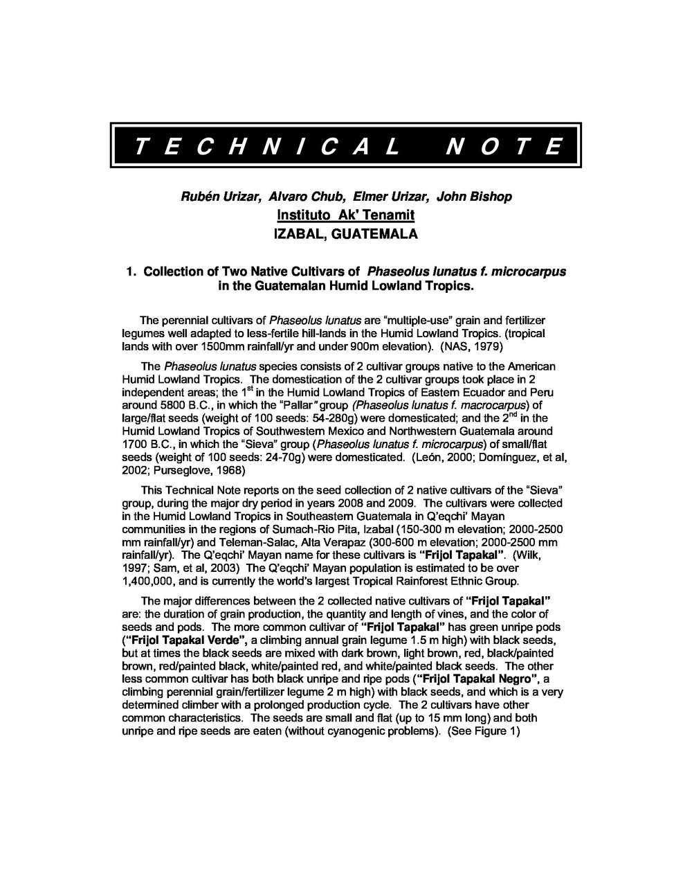 Technical Note - Collection of Two Native Cultivars of Phaseolus ...