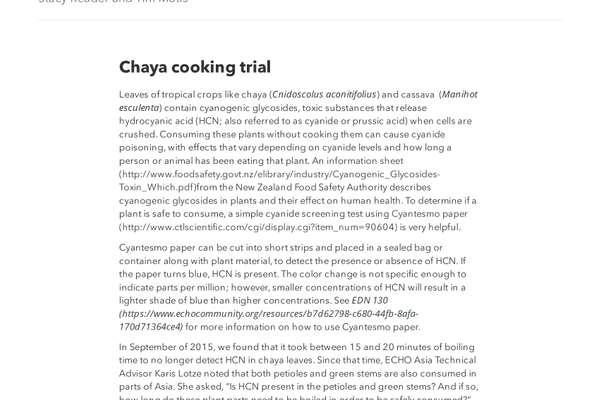 Do all parts of a chaya plant contain hydrocyanic acid? | ECHOcommunity.org