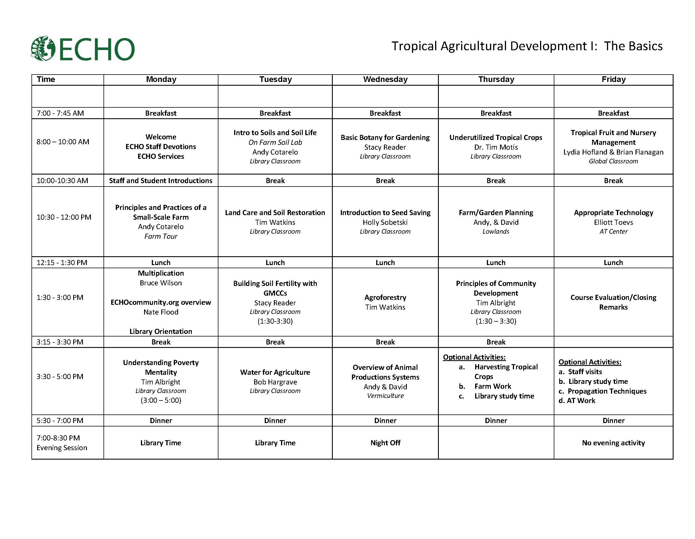 Course Promo_TAD: Basics Schedule | ECHOcommunity.org