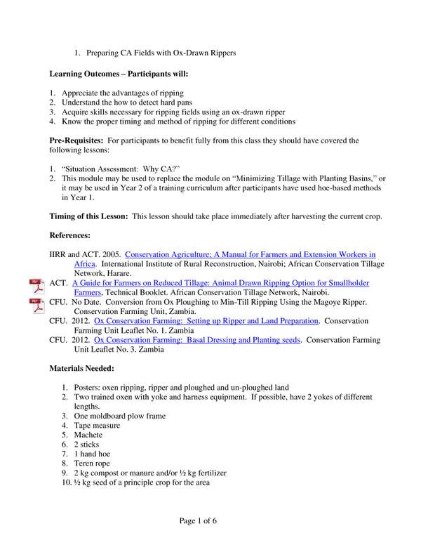 Preparing CA Fields with Ox-Drawn Rippers - Facilitators Guide ...